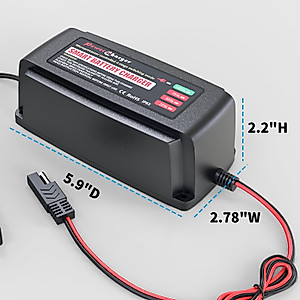 BMK 12V 5A Smart Battery Charger Portable Battery Maintainer with Detachable Alligator Rings Clips Fast Charging Trickle Charger for Car Boat Lawn Mower Marine Sealed Lead Acid Battery