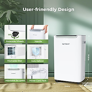 4,500 Sq.Ft Dehumidifier for Basement with Drain Hose, 50 Pint Dehumidifiers for Large Home with Three Operation Modes, Intelligent Humidity Control, 24HR Timer for RV, Bathroom, Bedroom