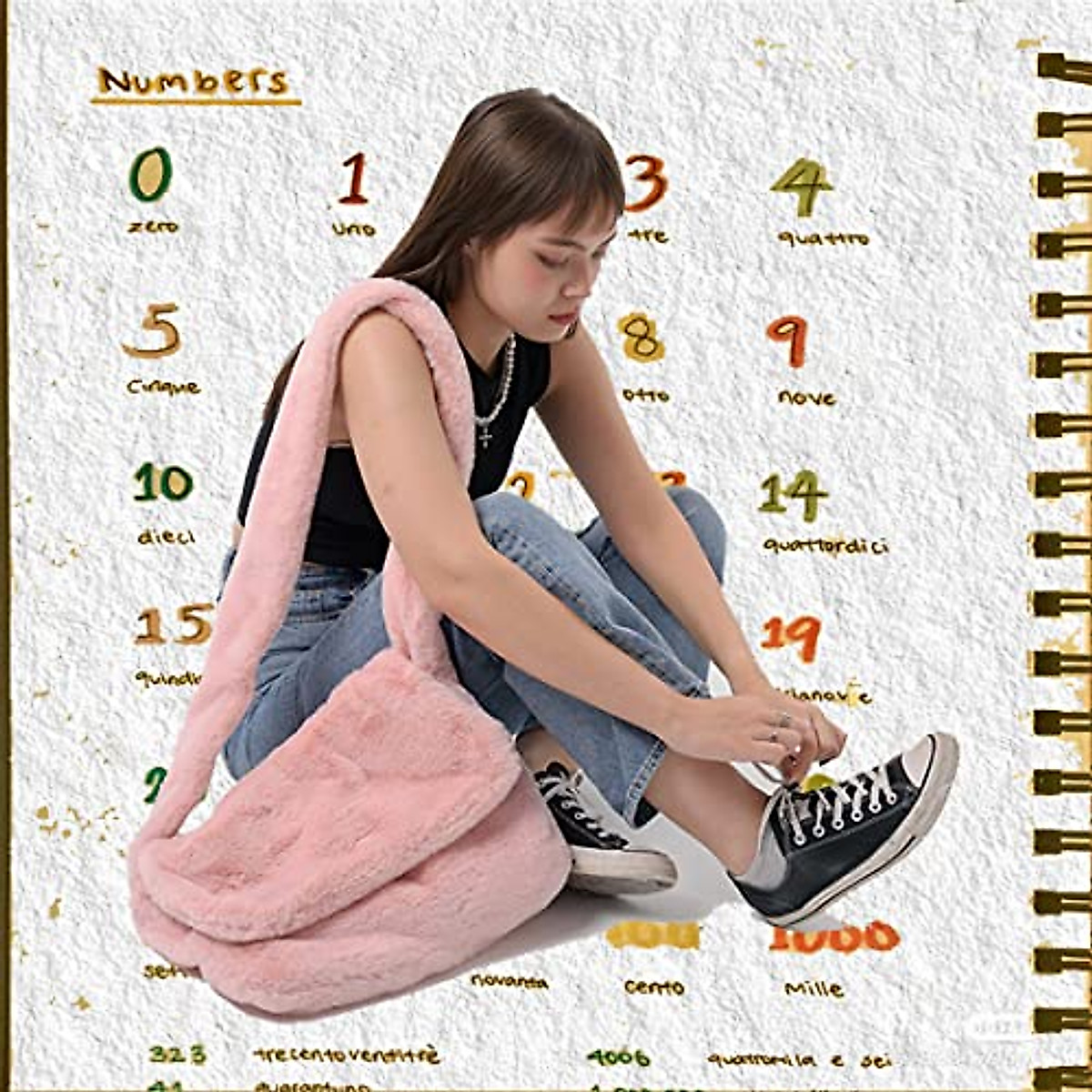 Fuzzy Fluffy Crossbody Messenger bag Faux Fur Plush Tote Bag for Women Purse Leopard Print Cheetah Y2K Chic Campus School Bag