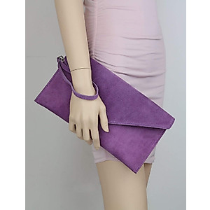 Girly Handbags Womens Italian Suede Leather Envelope Clutch Bag (Red)