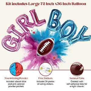 Gender Reveal Football Kit with Large 72-inch Balloons and Stickers - Football Ball Gender Reveal Games with Powder (Pink & Blue) - Baby Shower Party Supplies and Gender Reveal Ideas - 1 Full Kit