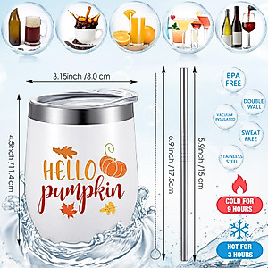 Uiifan 6 Pcs Thanksgiving Happy Fall Y'all 12 oz Wine Tumbler, Novelty Hello Pumpkin Maple Leaves Funny Autumn Gift, Give Thanks Autumn Coffee Mug Decor for Thanksgiving Halloween Party Supplies