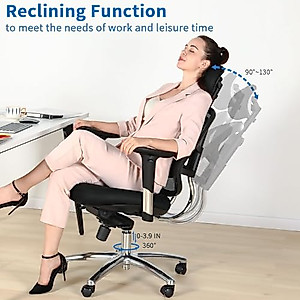 WAFTING Office Chair, Large and Tall Desk Chair, Adjustable Backrest Computer Chair with Thick Seat Cushion, 3D Adjustable Headrest, Lumbar Support and Armrest，Home Office Ergonomic Chair Black