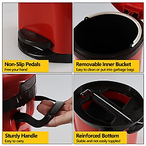 AnnkkyUS 2.6 Gallons Plastic Trash Can with Step Pedal, Plastic Round Garbage Bin, Red