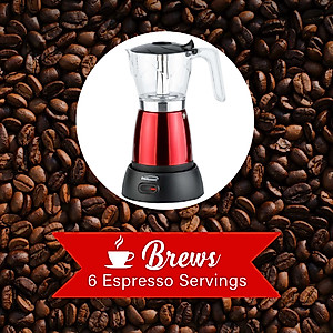 Brentwood TS-119R Electric Moka Pot Espresso Machine, 6 servings, Red