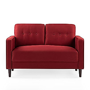 ZINUS Mikhail Loveseat Sofa / Ruby Red Sofa / Button Tufted Cushions / Easy, Tool-Free Assembly