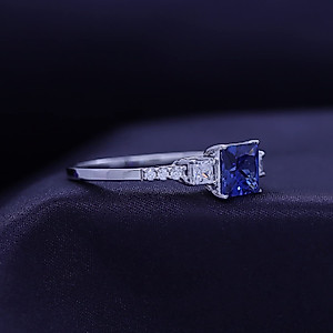 AFFY Princess Shape Simulated Blue Sapphire & White Cubic Zirconia Fashion Ring in 925 Sterling Silver Ring Size-9.5