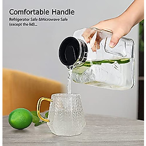 68 Ounces Glass Pitcher with Plastic Lid,Clear Water Jar BPA-Free Water Jug for Cold Water,Great for Iced Tea, Sangria, Milk,Lemonade, Christmas Party Drinks and More