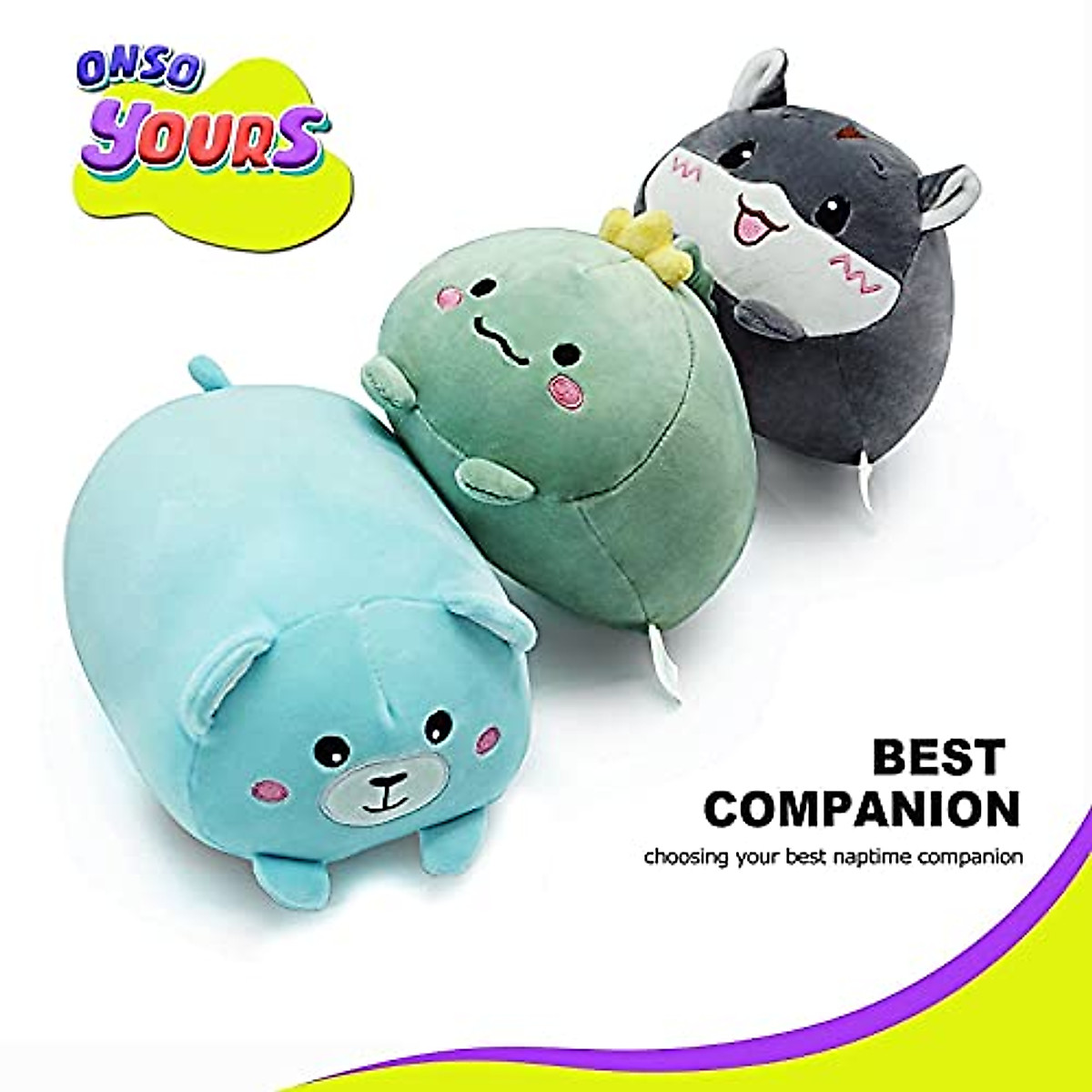 Onsoyours Plush Toys Set, 3Pcs Stuffed Animals with Dinosaur, Bear and Hamster, Creative Decoration Cuddly Plush Pillows 9" for Kids Girls Boys (Dinosaur/Bear/Hamster)