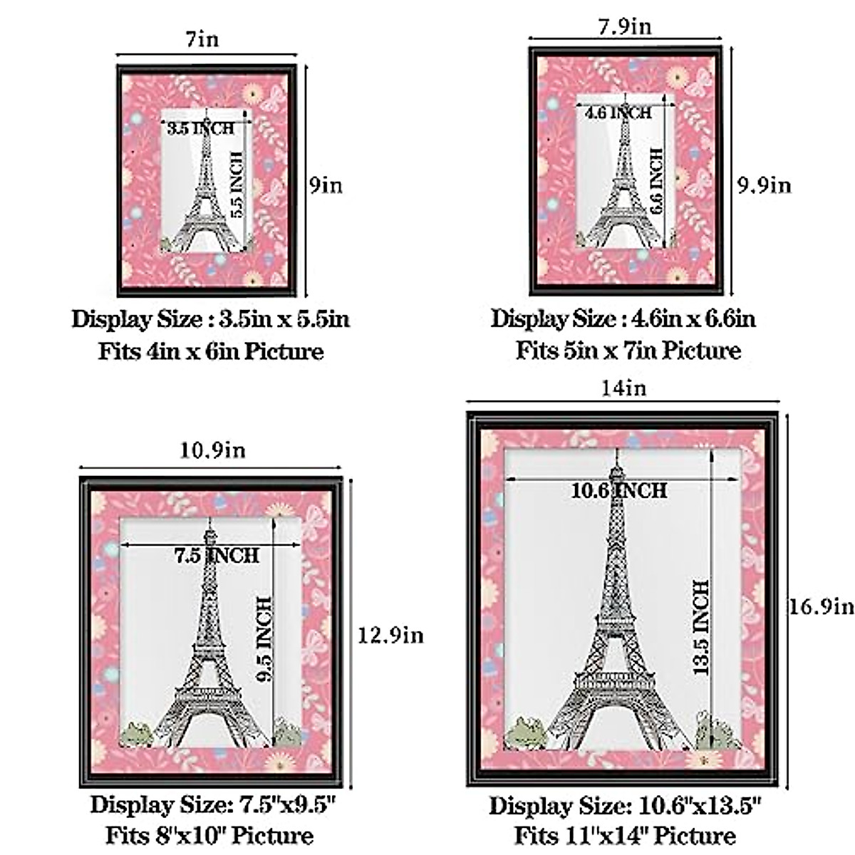 Lakiniss 5x7 Picture Frame, Picture Frames for Wall Eco Friendly Wood 5x7 Frame Durability Black Frames Poster Frames Gallery Photo Frame Picture Frames 5x7 (Flora Exploration Prints)