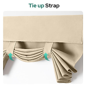 HOMEIDEAS Beige Privacy Blackout French Door Curtains, 26 X 68 Inch Room Darkening Blinds for Glass Door, Thermal Insulated Tie Up Shades Window Curtains for Bedroom, 1 Panel