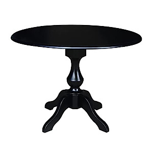 IC International Concepts 42" Round Dual Drop Leaf Pedestal, 30.3" H Dining Table, Black