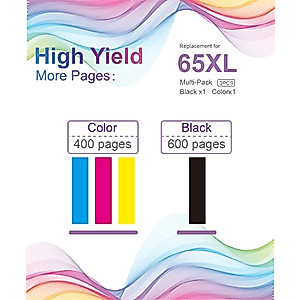 Ubinki Remanufactured 65xl Ink Cartridges Replacement for HP 65XL 65 Ink to use with Envy 5055 5052 5058 DeskJet 3755 2655 3720 3722 3723 3752 3758 2652 2624 Printer High Yield (1 Black 1 Tri-Color)