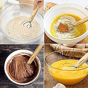 Awehoma Danish Dough Whisk Large Hand Mixer - 2 Pack Large 13” Stainless Steel & Wooden Danish Whisk - Dutch Style Artisan Blender for Bread, Batter, Cake, Pastry, and More - Gift for Bakers