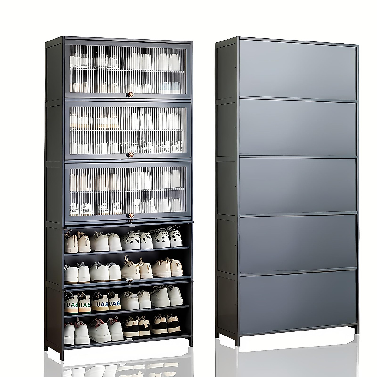 WMIASIN Bamboo Shoe Cabinet, Large Shoe Cabinet with Flip Doors, Shoe Storage Cabinet, Tall Freestanding Shoe Rack Organizer for Entryway, Hallway, Dark Gray…