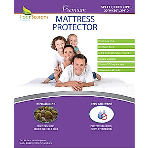 Split Queen Waterproof Mattress Protector 30" x 80" (2PCs) - Fitted Sheet Mattress Cover with Deep Pockets - Hypoallergenic, Breathable, Water Proof, Noiseless, Vinyl Free