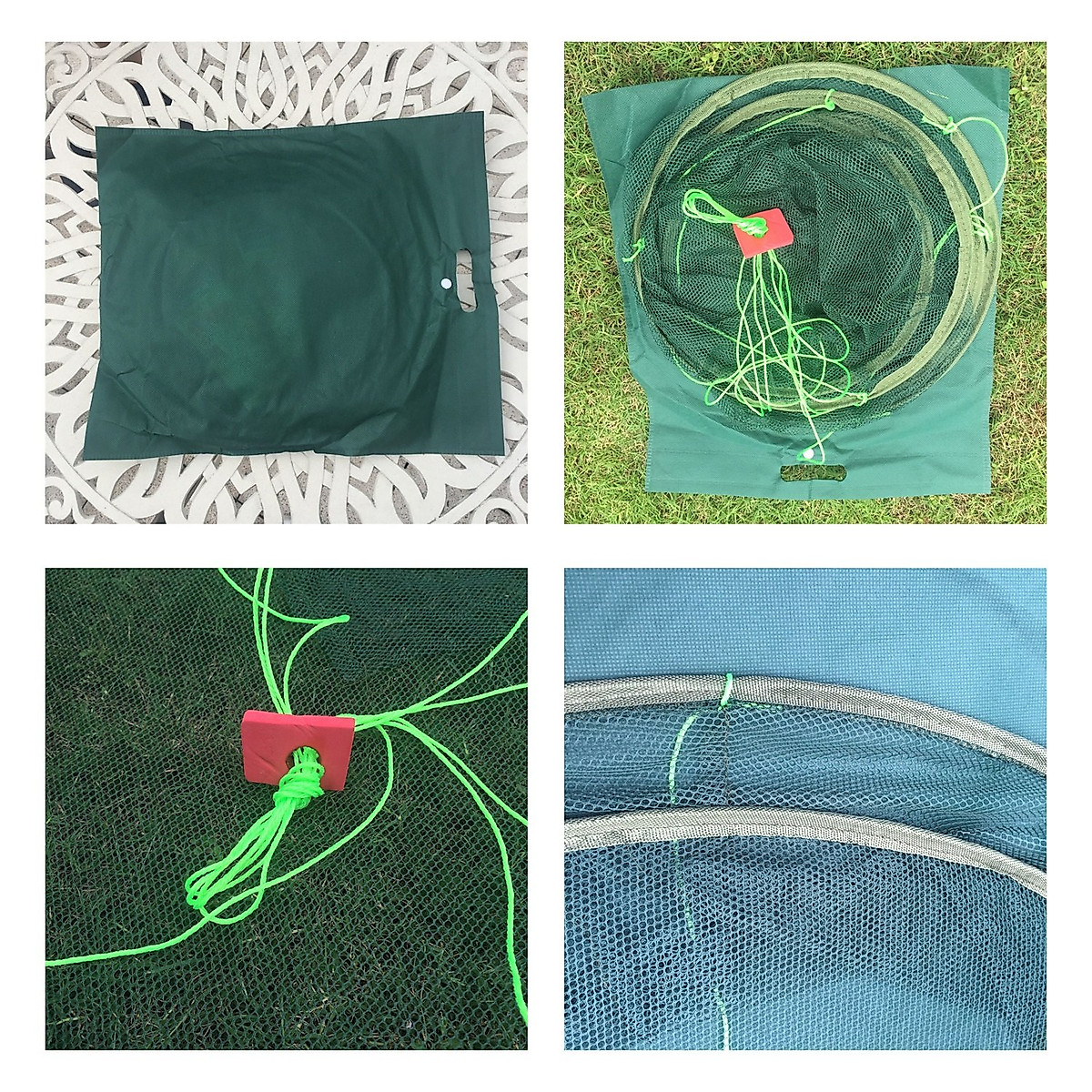 Foldable Fishing Net Hand Net - Crab Net Fish Net with Fishing Rope for Fishes, Shrimps, Crabs