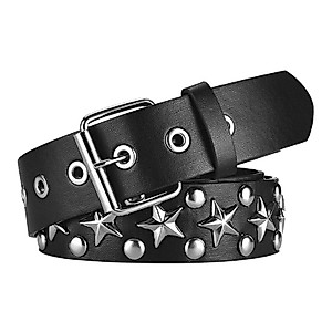 CWCYYDSYY Stars Studded Belts Y2K Punk Hip Hop Black Faux Leather Grommet for Halloween Cosplay for Women Men