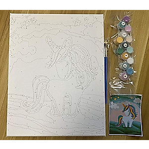 L LIFETIME Art Paint Set for Kids, Paint by Number Supplies for Girls Boys Kids Adults Beginners with Brush Hard Canvas Acrylic Paints Washable DIY Painting Kit Craft Gift Room Decore Teen (Unicorn)