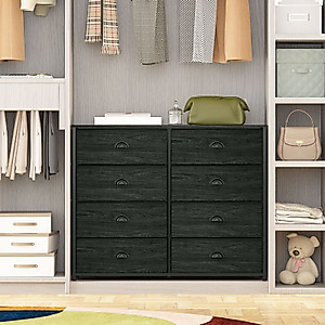 Furnulem 8 Drawer Dresser for Bedroom, TV Stand with Fabric Bins for 50'' TV, Large Chest of Drawers for Bedroom, Office, Dorm, Closet, Kids Room, Sturdy Metal Frame & Wood Top (Black Oak)