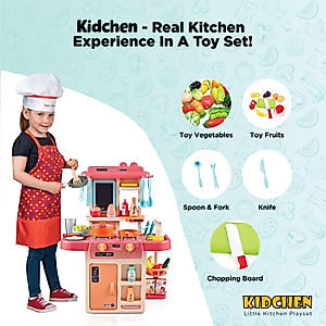 Surefect - Kitchen Play Set with Accessories- Mini Kitchen Set with Realistic Light Sound Steam Simulation- Indoor Games Cooking Playset with Water Outlet- Toys for Toddlers Children & Girls