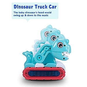 UNIH Musical Dinosaur Car Toy with Sounds and Lights for Baby 6 to 12-18 Months Infant Early Crawling Developmental Toys for Boys Girls 1 2 3 Years Old