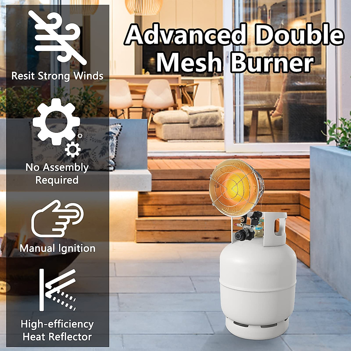 ROVSUN 15,000 BTU Propane Tank Top Heater, Portable Infrared Heater with Safety Shut-off Valve and Tip-over Switch for Indoor Outdoor Camping Fishing Patio Garage (Propane Cylinder not Included)