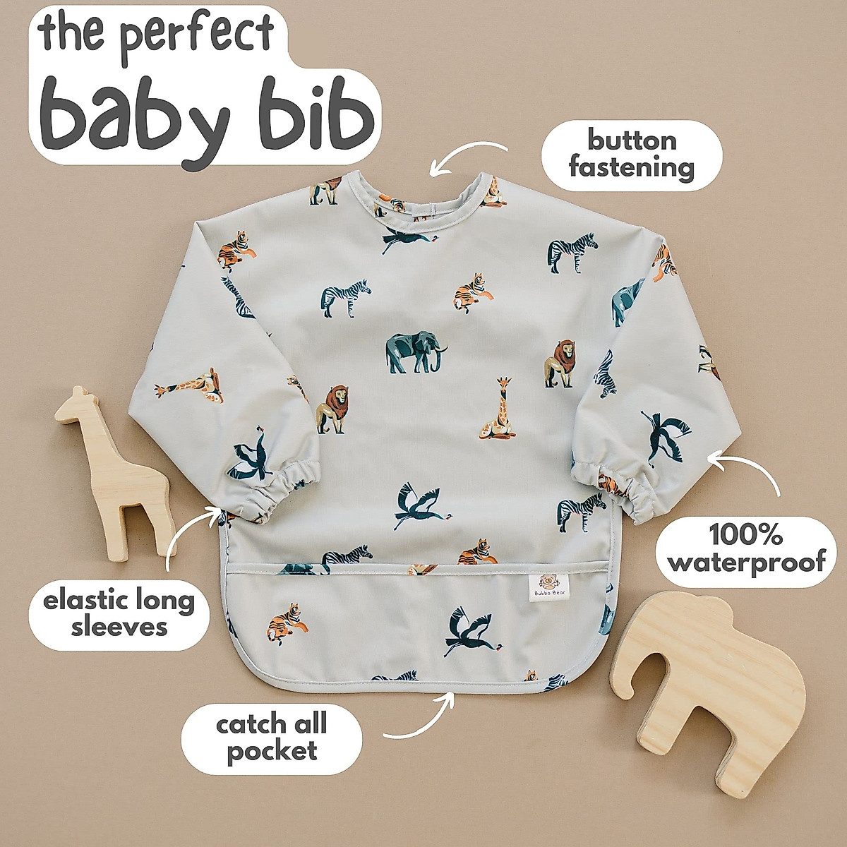 Bubba Bear Baby Bib with Sleeves, Long Sleeve Toddler Feeding Apron Bibs for Eating & Lead Weaning, Mess Proof Full Sleeved