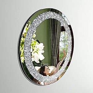 DMDFIRST Crystal Crushed Diamond Oval Shaped Glam Bling Silver Mirror for Wall Decoration 16x20x0.9 inch Wall Hang Frameless Sparkly Mirror Glass Stunning Home Diamond Decor