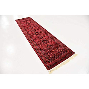 Unique Loom Tekke Collection Over-Dyed Saturated Traditional Torkaman Area Rug, 2 ft 7 in x 10 ft, Red/Black