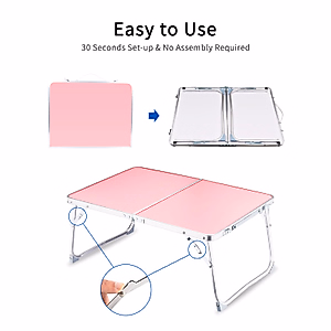 Foldable Laptop Desk, SUVANE Breakfast Serving Bed Tray, Portable Mini Picnic Table Storage Space Lap Desk Reading Holder(Pink)