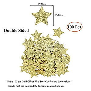 HBTPER 2 Pack Double Sided Gold Glitter Star Garland and 100 Pcs Gold Glitter Stars Confetti for Christmas Decor, Wedding Party Decor,Table Decor, Birthday Party or Gold Baby Shower Decorations