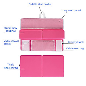 Supa Ant Baby Bath Kneeler and Elbow Rest Pad Set - The Bathtub Kneeler and Elbow Rest Set with Built-in 5 Pockets Organizer (8-Suction Cup) Bath Kneeling Pad for Bathing Baby - Pink