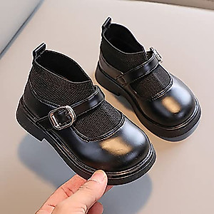 Toddler Girls Boots Little Kid Shoes Short Boots Girls School Leather Shoes Big Kids Mid Calf Boots (Black, 2.5-3 Years Toddler)