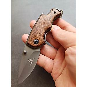 DOOM BLADE Folding Pocket Knife with Wood Handle,7Cr13Mov Hard Steel Blade,Hunting EDC Knife Multi-tool Survival Knife with Keychain and Bottle Opener,Lightweigt,for Outdoor Camping (Type-2)