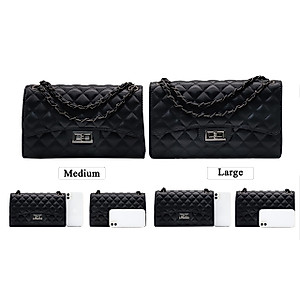 Eveupp Quilted Crossbody Bags for Women Black Chain Purse Leather Quilted Bag Clutch Purses Large