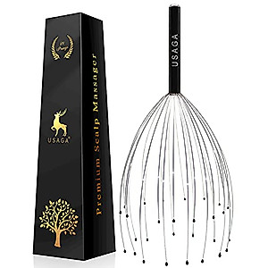 USAGA 28 Finger Head Scratcher, Head Massager, Scalp Massager, Head Whisk Massager, Wire Massager for Head Hair Body Massage and Stress Relax (Black)