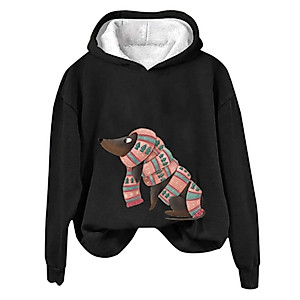 BLUBUKLKUN clearance items for women Hoodies for Women Cute Dog Christmas Printed Oversized Y2K Sweatshirt Long Sleeve Hoodie Tunic Drop Shoulder (Black, M)
