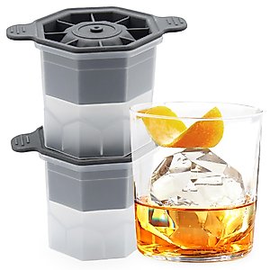 Tovolo Faceted Sphere Ice Molds, Set of 2 - Large Ice Ball Mold Ideal for Whiskey, Cocktails & Any Cold Beverage - Odor-Free Freezer Storage, Dishwasher-Safe with Silicone Plunger