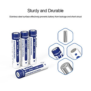 XTAR AAA Battery 1.5V AAA Lithium ion Batteries 1200mWh High Capacity, Quick Charge AAA Rechargeable Batteries 4 Packs with Battery Case (4 * 1.5V 1200mWh Batteries)