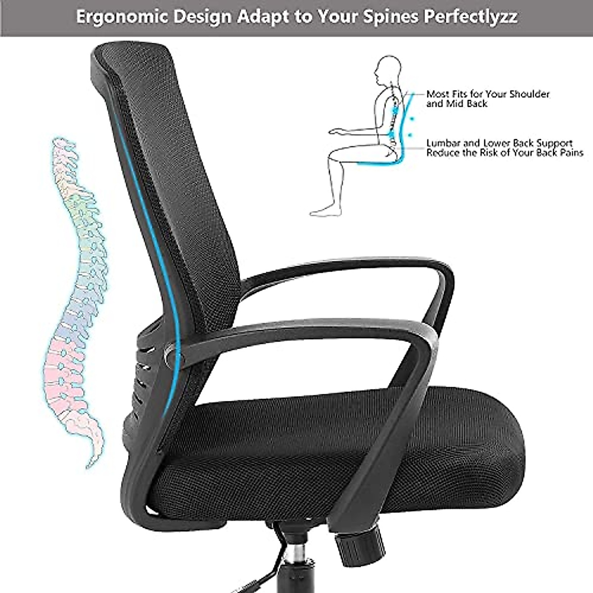 ANACCI Office Chair, Desk Chair with Rocking Back, Mid-Back Mesh Computer Chair with Adjustable Height, Drafting Chair Home Office