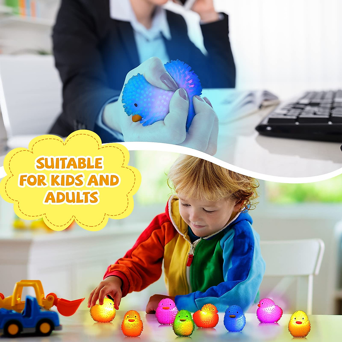 Meanplan 20 Pcs LED Puffer Duck Light up Duck Flashing Rubber Duck Mini Bath Ducks Light up Duck Relieve Toy for Boys Girls for Funky Disco Birthday Party Bathtub Shower Favors, 5 Mixed Colors