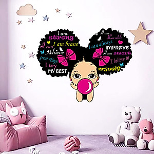 Black Girl Wall Stickers for Girls Bedroom Inspirational Wall Decals Quotes African American Sticker Pink Motivational Saying Wall Decor Sticker for Kid Baby Toddler Room Nursery Playroom Living Room.