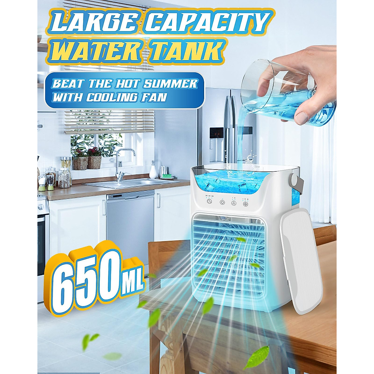 Portable Air Conditioners Fan, 2024 Upgraded Mini Air Conditioners Evaporative Air Cooler with 3 Cool Mist & Speeds, 3 Timer 7 Color Led, Small Air Conditioner Portable for Room Office Camping Car