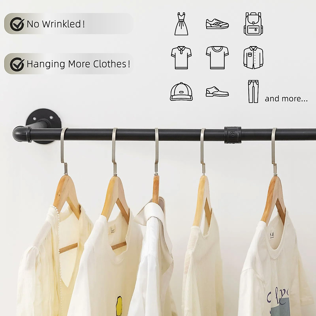 Industrial Pipe Clothing Rack,Wall Mounted Clothes Rack for hanging clothes, Space Saver Hanging Pipe Clothes Rack, Heavy Duty Corner Garment Racks for Laundry Room, Closet Storage