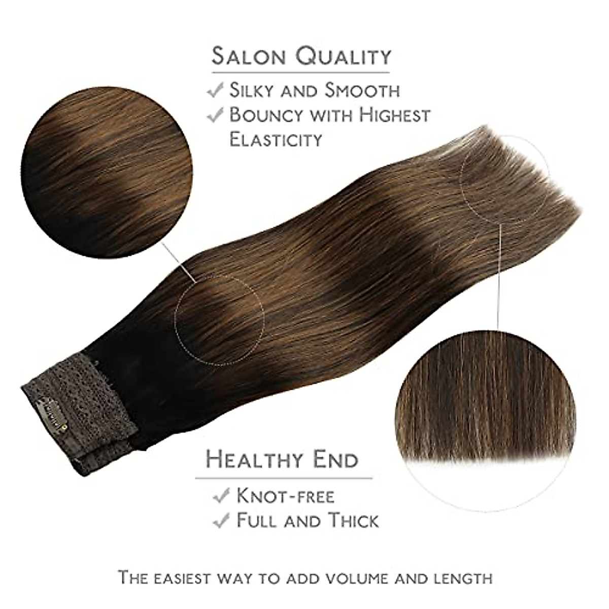 WENNALIFE Wire Hair Extensions (Increase 50% Lifespan) Real Human Hair 14 inch 75g Natural Black Chestnut Brown Remy Hair Extensions Invisible Transparent Wire Hair Extensions Real Hair Extensions