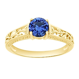 AFFY Simulated Blue Sapphire Solitaire Engagement Ring in 925 Sterling Silver (0.90 Ct) Ring Size - 13.5