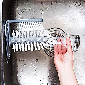 Water Bottle Cleaning Brush Glass Cup Washer with Suction Base Bristle Brush for Beer Cup, Long Leg Cup, Red Wine Glass and More Bar Kitchen Sink Home Tools Grey