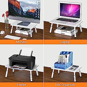 Bracwiser Foldable Monitor Riser Metal Computer Stand for Desk 3 Height Adjustable Laptop Stand with Pen Storage, White, MST013W