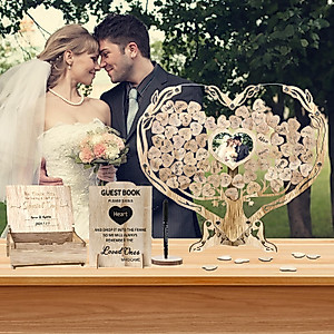 Heart Wedding Guest Book Alternative, Rustic Wooden Wedding Guest Book with Heart Picture Frame, Wedding Heart Guest Book Drop Box, Personalized Wedding Guest Book for Wedding Decor Party Birthday